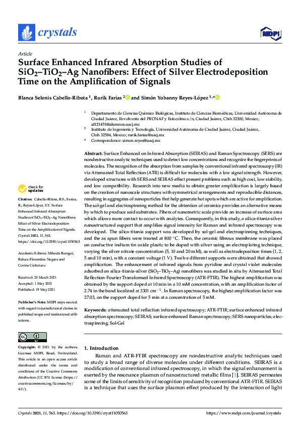 (PDF) Surface Enhanced Infrared Absorption Studies of SiO2–TiO2–Ag Nanofibers: Effect of Silver ...