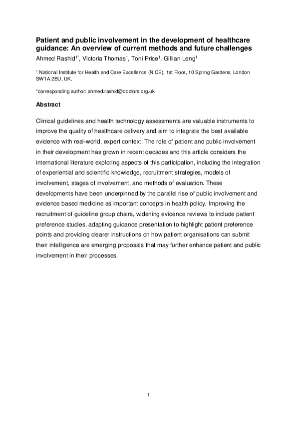 (PDF) Patient and Public Involvement in the Development of Healthcare ...