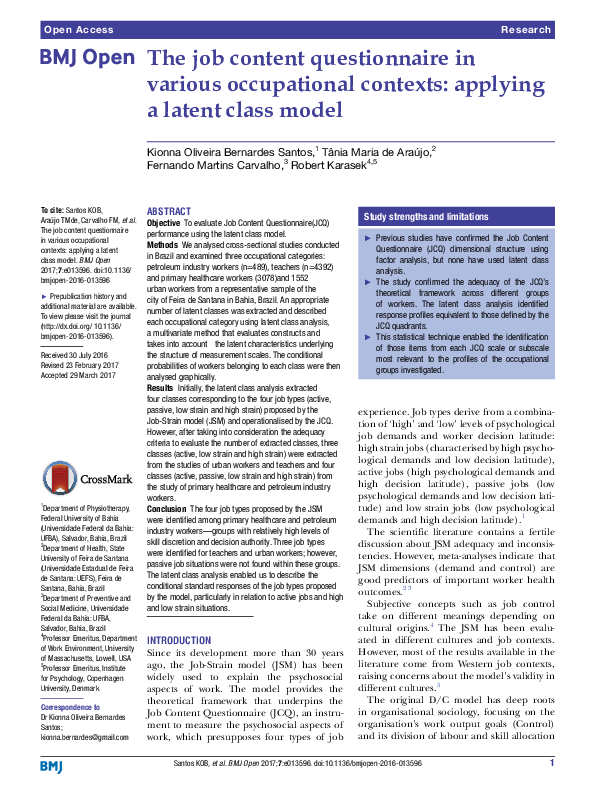 (PDF) The job content questionnaire in various occupational contexts ...