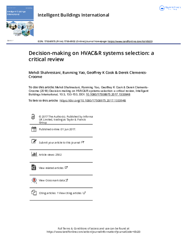 (PDF) Decision-making on HVAC systems selection: a critical review
