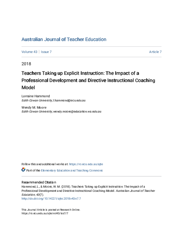 (PDF) Teachers Taking up Explicit Instruction: The Impact of a ...