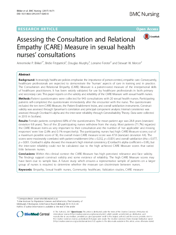 (PDF) Assessing the Consultation and Relational Empathy (CARE) Measure ...