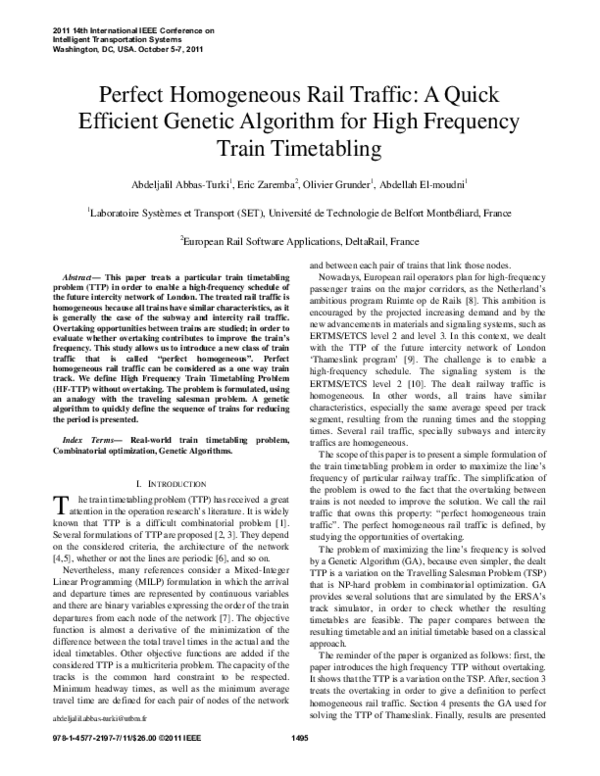 Pdf Perfect Homogeneous Rail Traffic A Quick Efficient Genetic Algorithm For High Frequency