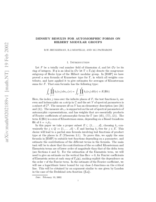 (PDF) Density Results for Automorphic Forms