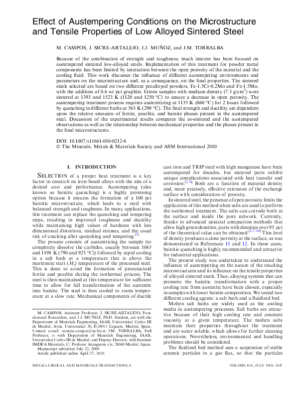 (PDF) Effect of Austempering Conditions on the Microstructure and Tensile Properties of Low ...