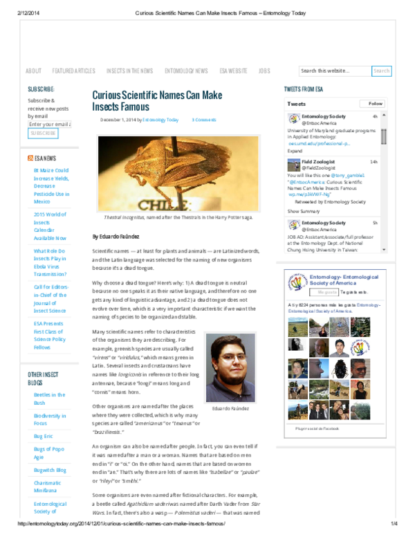 (PDF) Curious Scientific Names Can Make Insects Famous – Entomology Today
