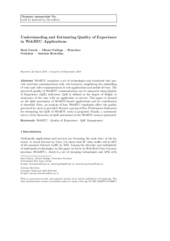 (PDF) QoE Assessment in WebRTC Applications (PDF) QoE Assessment in WebRTC Applications