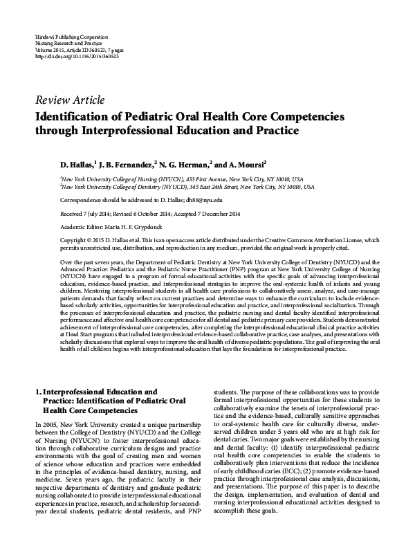 (PDF) Identification of Pediatric Oral Health Core Competencies through ...