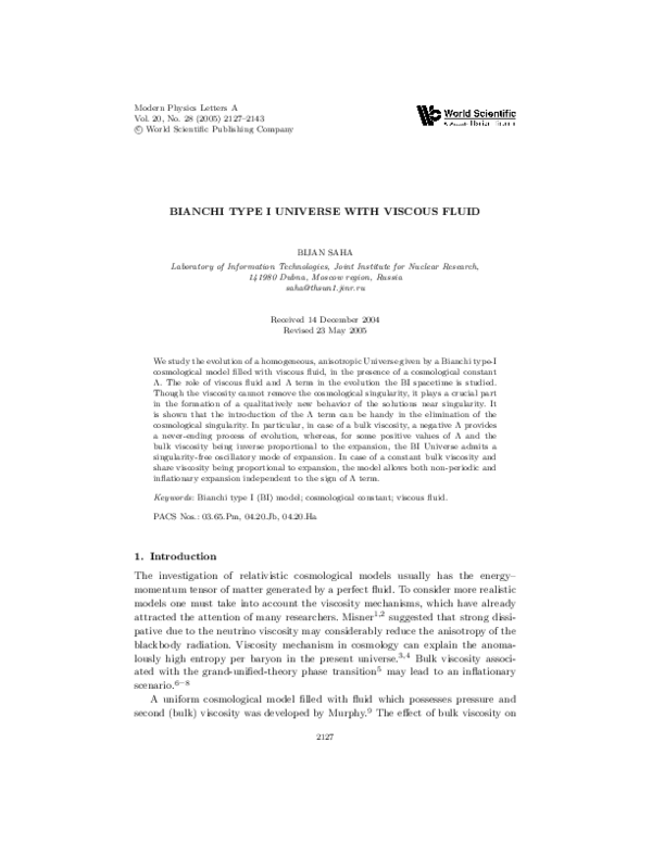 (PDF) Bianchi Type-I Universe with Viscous Fluid