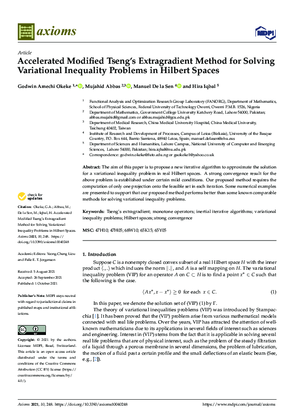 (PDF) Accelerated Modified Tseng’s Extragradient Method for Solving Variational Inequality ...