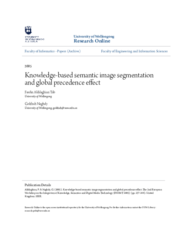Pdf Knowledge Based Semantic Image Segmentation And Global Precedence Effect