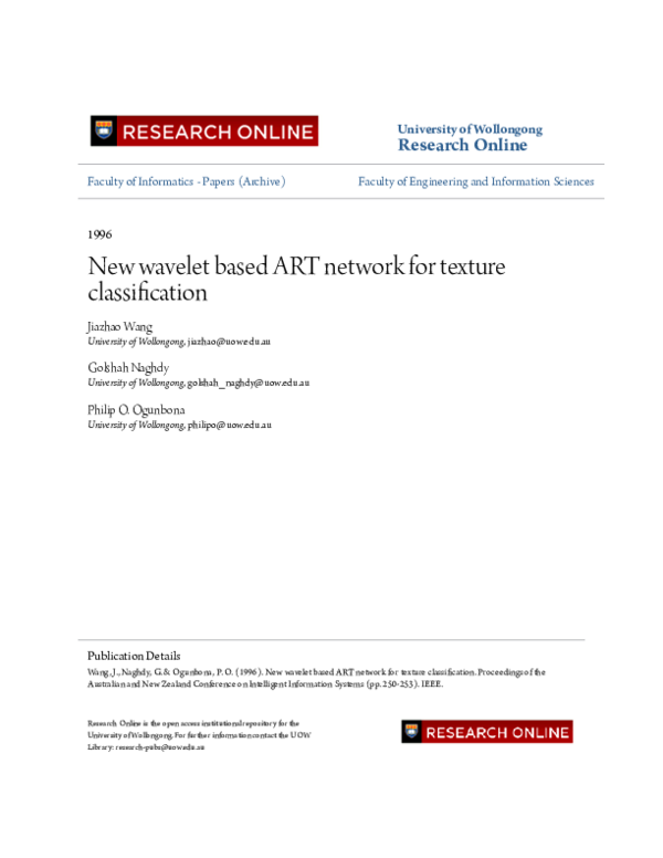 Pdf A New Wavelet Based Art Network For Texture Classification
