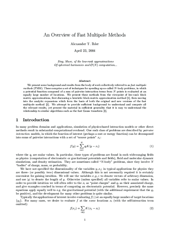 (PDF) An overview of fast multipole methods