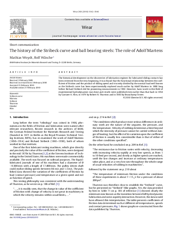 (PDF) The history of the Stribeck curve and ball bearing steels: The ...