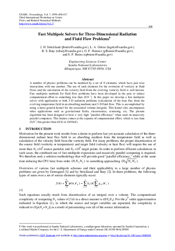 (PDF) Fast multipole solvers for three-dimensional radiation and fluid flow problems