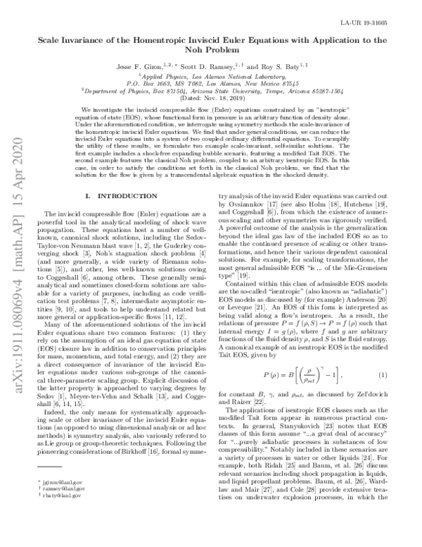 (PDF) Scale Invariance of the Homentropic Inviscid Euler Equations with ...