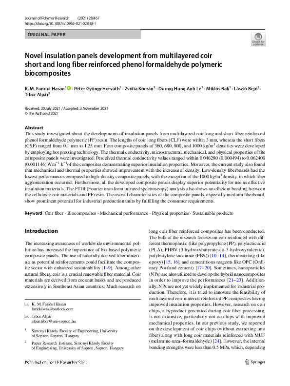 (PDF) Novel insulation panels development from multilayered coir short ...