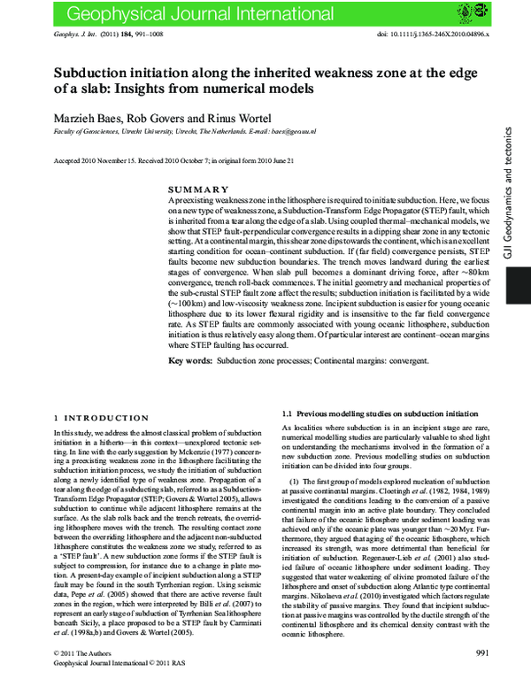 (PDF) Subduction initiation along the inherited weakness zone at the ...