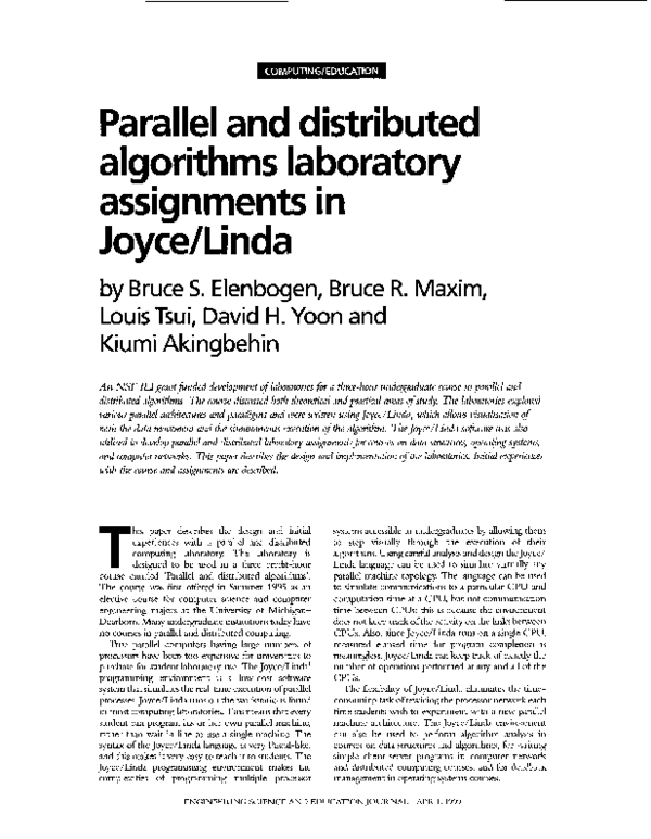 (PDF) Parallel and distributed algorithms laboratory assignments in ...