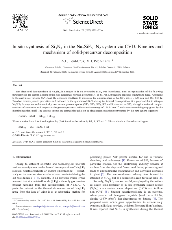 (PDF) In situ synthesis of Si3N4 in the Na2SiF6-N2 system via CVD ...