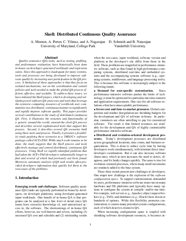 (PDF) Skoll: Distributed continuous quality assurance | Adam Porter ... (PDF) Skoll: Distributed continuous quality assurance | Adam Porter ...