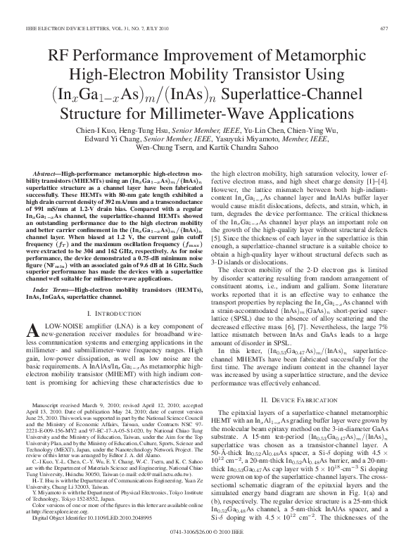 (PDF) RF Performance Improvement of Metamorphic High-Electron Mobility ...