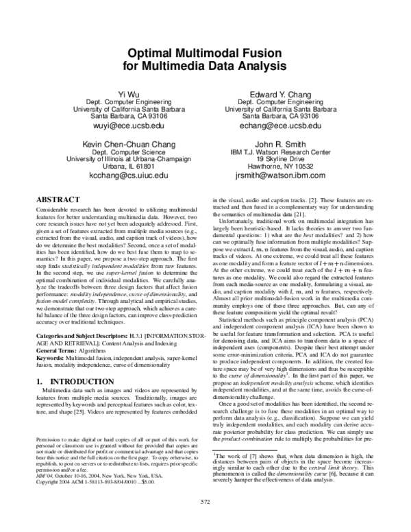 (PDF) Optimal multimodal fusion for multimedia data analysis