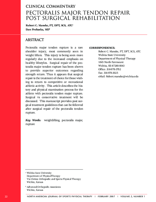 (PDF) Pectoralis major tendon repair post surgical rehabilitation