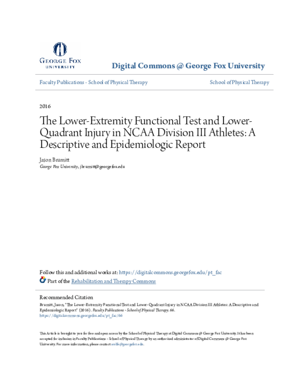 (PDF) The Lower Extremity Functional Test (LEFT) and Lower Quadrant ...