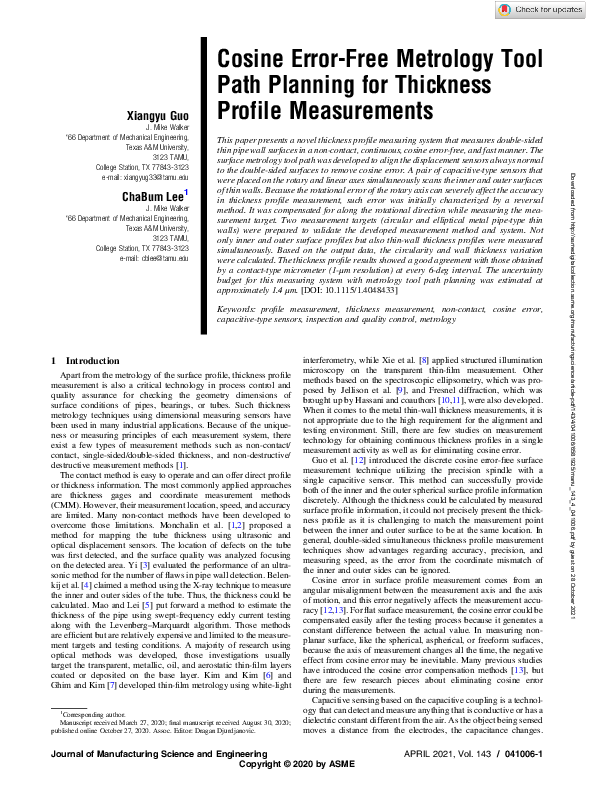 (PDF) Cosine Error-Free Metrology Tool Path Planning for Thickness ...