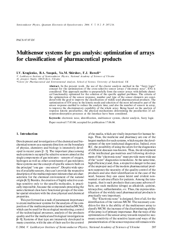 (PDF) Multisensor systems for gas analysis: optimization of arrays for ...