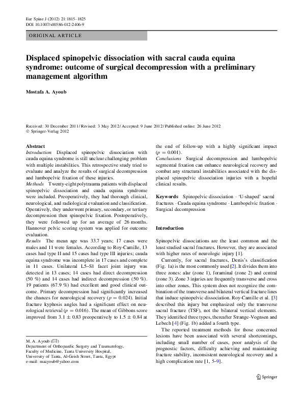 (PDF) Displaced spinopelvic dissociation with sacral cauda equina ...