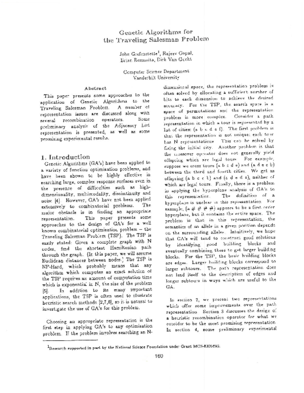 (PDF) Genetic algorithms for the traveling salesman problem