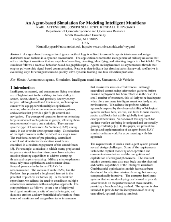 (PDF) An Agent-based Simulation for Modeling Intelligent Munitions