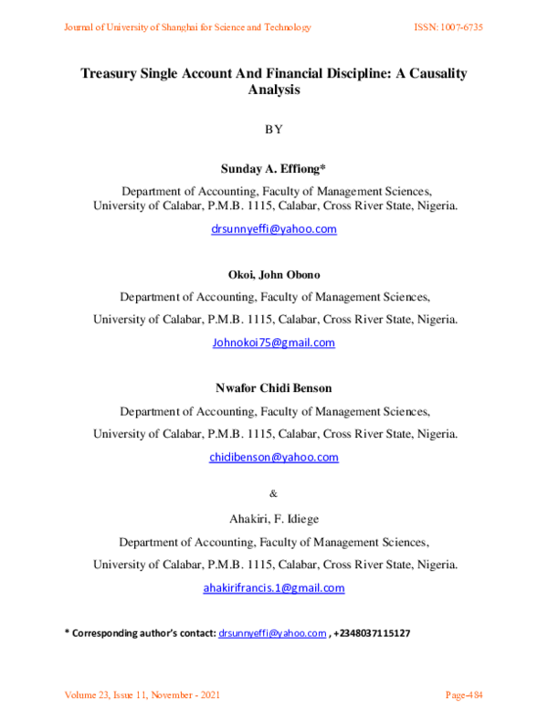(PDF) Treasury Single Account And Financial Discipline: A Causality ...