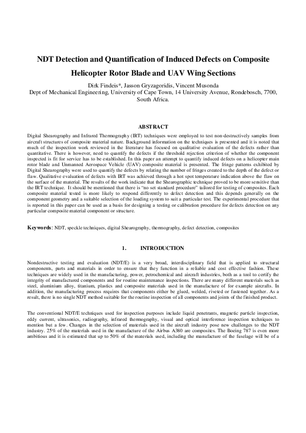 (PDF) NDT detection and quantification of induced defects on composite ...
