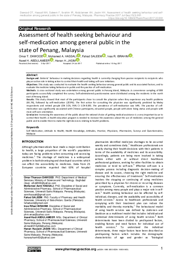 (PDF) Assessment of health seeking behaviour and self-medication among ...