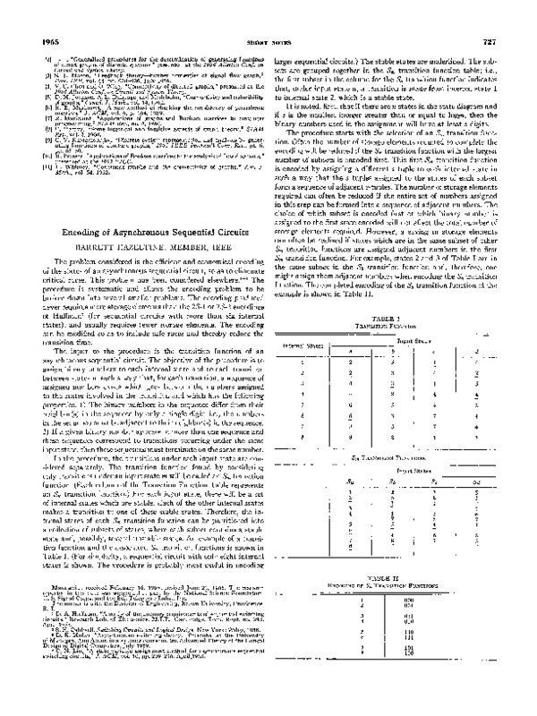 Pdf Encoding Of Asynchronous Sequential Circuits