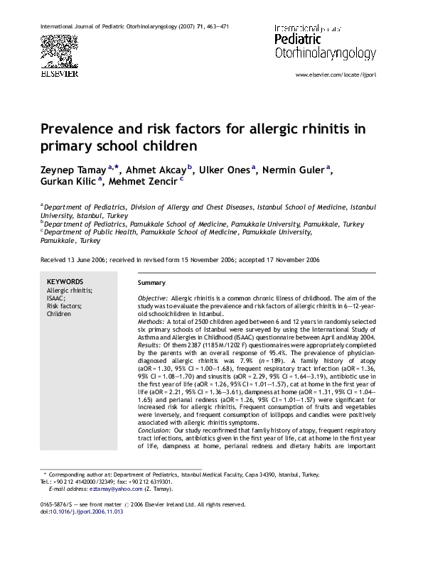(PDF) Prevalence and risk factors for allergic rhinitis in primary ...