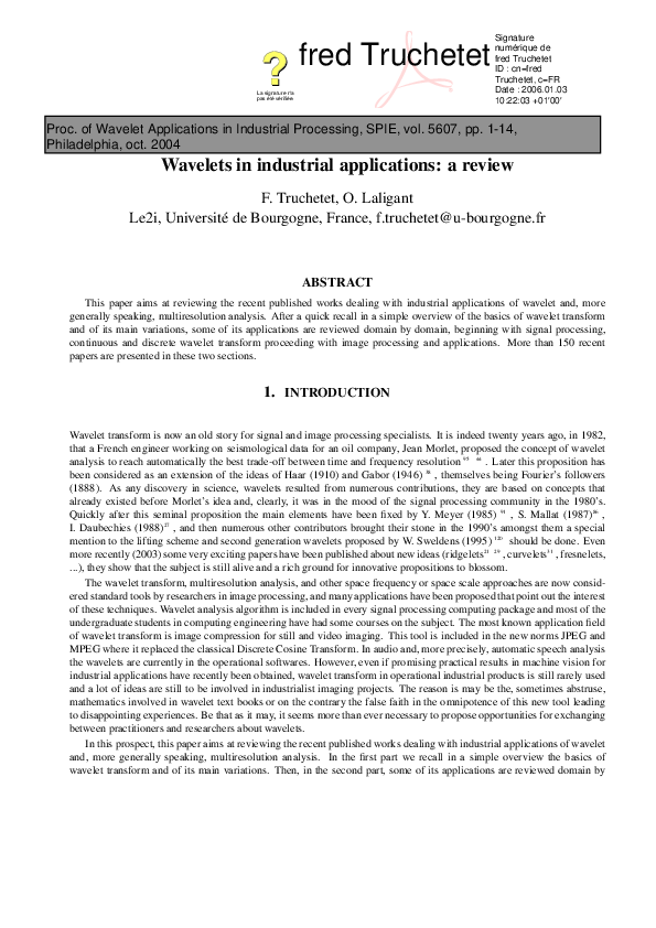 (PDF) Wavelet and Multi-Resolution Processing in Industry