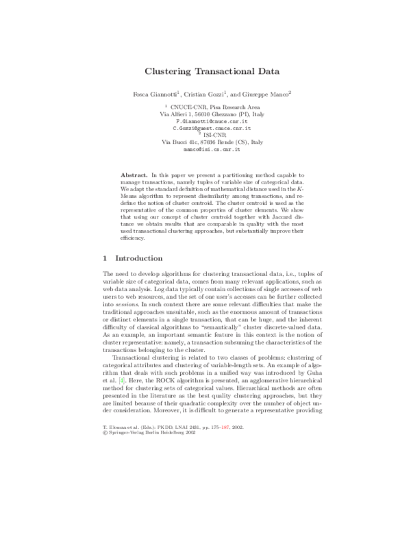 Pdf Clustering Transactional Data Giusepe Manco
