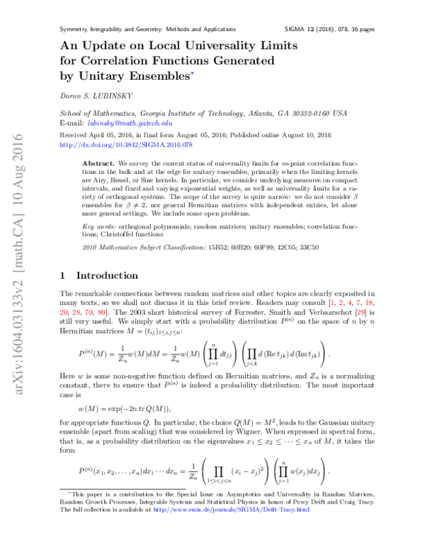 Pdf An Update On Local Universality Limits For Correlation Functions