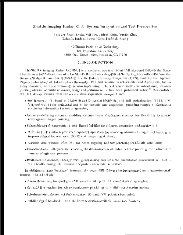 (PDF) Shuttle imaging radar-C: a system integration and test perspective