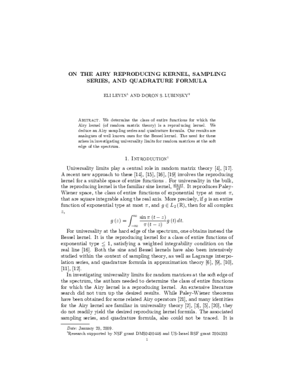 (PDF) On the Airy Reproducing Kernel, Sampling Series, and Quadrature Formula
