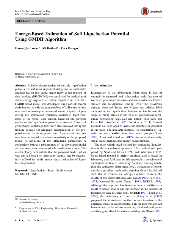 (PDF) Energy-Based Estimation of Soil Liquefaction Potential Using GMDH Algorithm