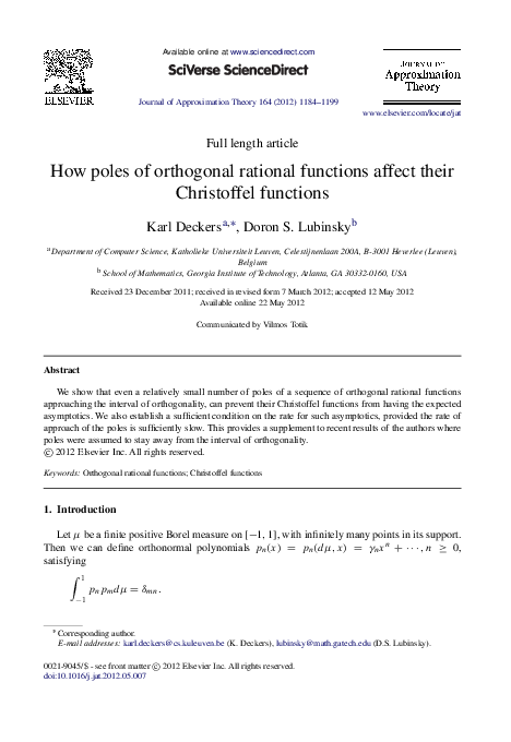 (PDF) Impact of Poles on Christoffel Functions
