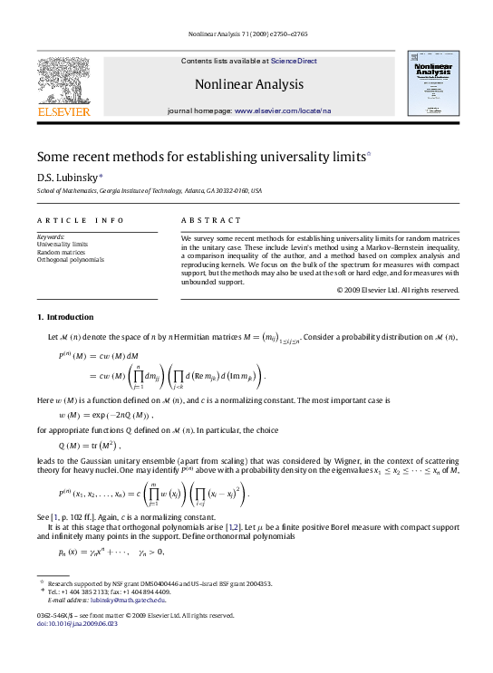 (PDF) Universality Limits for Random Matrices