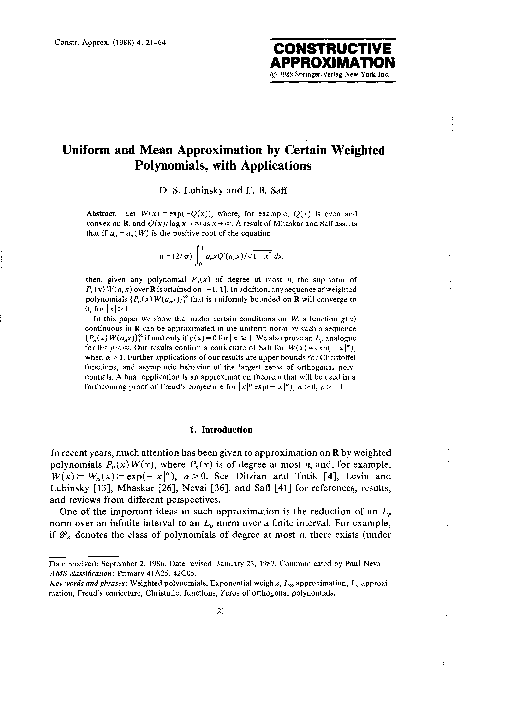 (PDF) Uniform and mean approximation by certain weighted polynomials, with applications