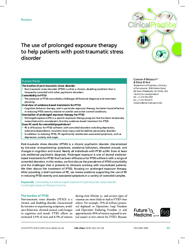 (PDF) The use of prolonged exposure therapy to help patients with post ...