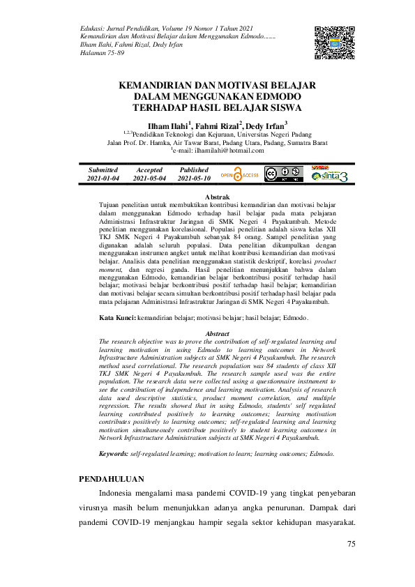 (PDF) Kemandirian Dan Motivasi Belajar Dalam Menggunakan Edmodo Terhadap Hasil Belajar Siswa ...